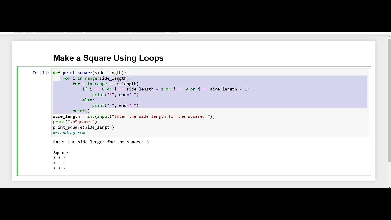 100 Days Python Loop Challenge | Day 15 : Make a Square using Loops in Python