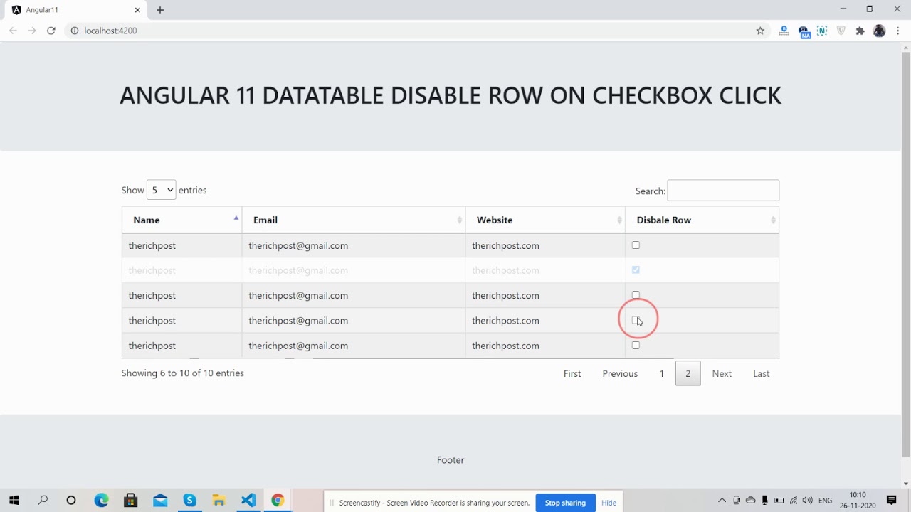 Angular 11 Datatable Disable Row Working Demo