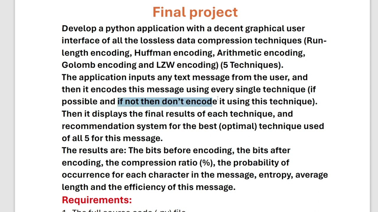 Data compression Techniques Final project (explained)