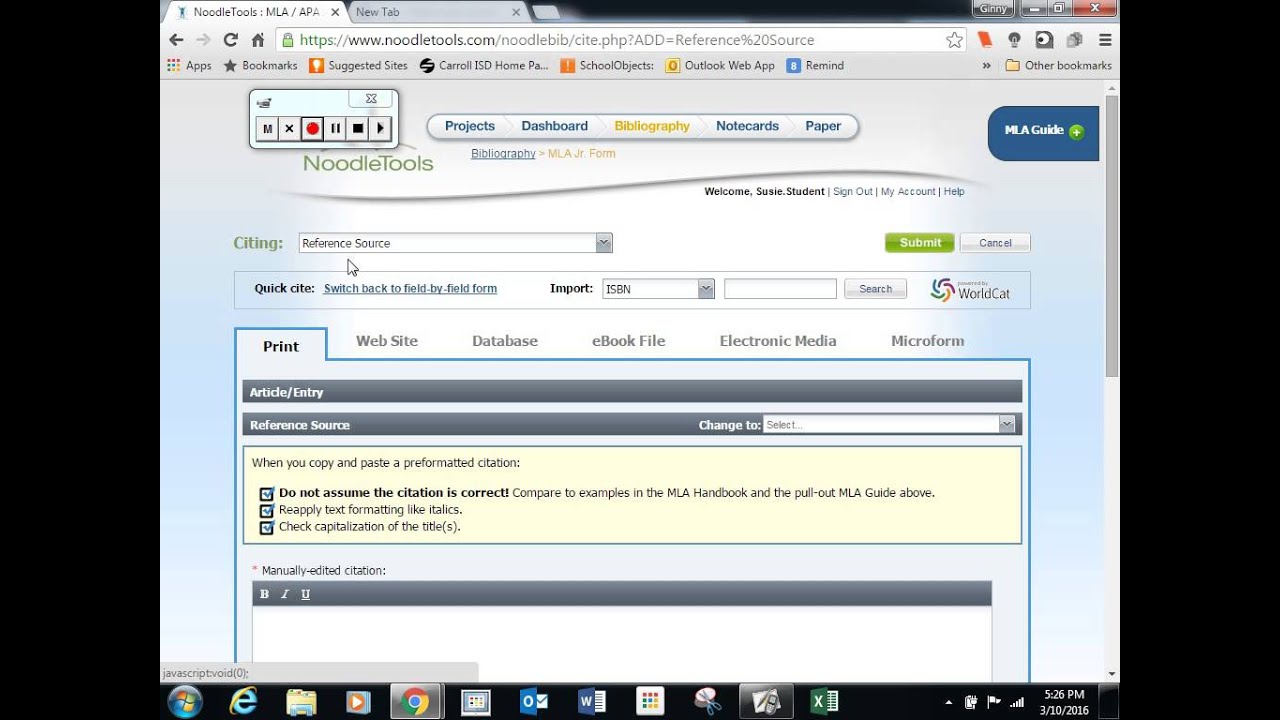 Noodletools Lesson # 3 Creating a Citation