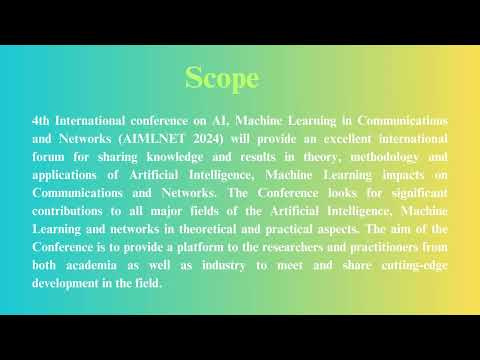 4th International conference on AI, Machine Learning in Communications and Networks (AIMLNET 2024)