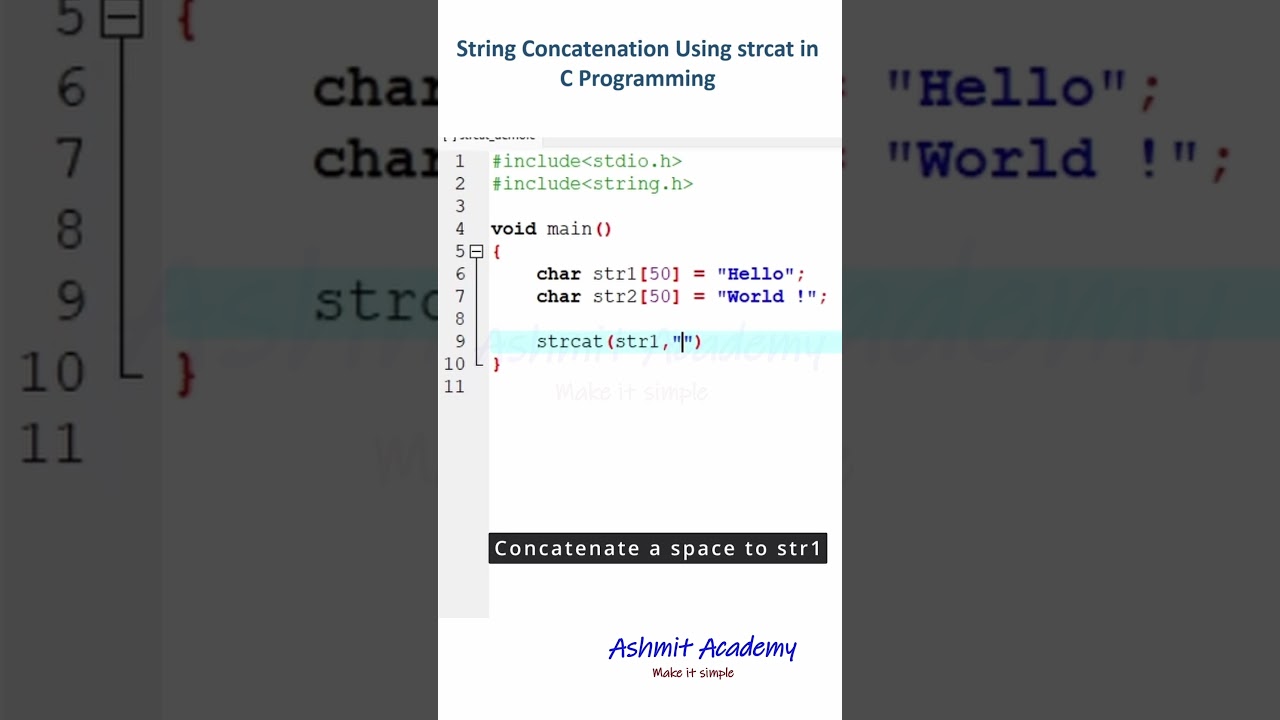 String Manipulation in C: Concatenate Strings with strcat #cprogramming #strings #coding #prog