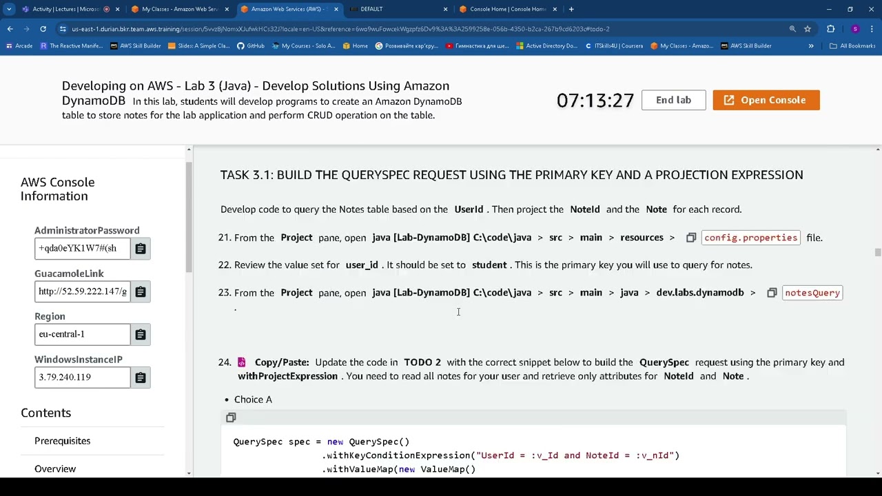 Developing on AWS: Lab 3 Java - Develop Solutions Using Amazon DynamoDB