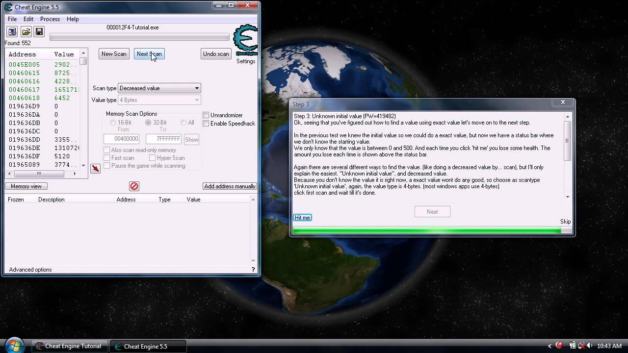 Cheat Engine 5.5 Tutorial 3/9 - Unknown Initial Value
