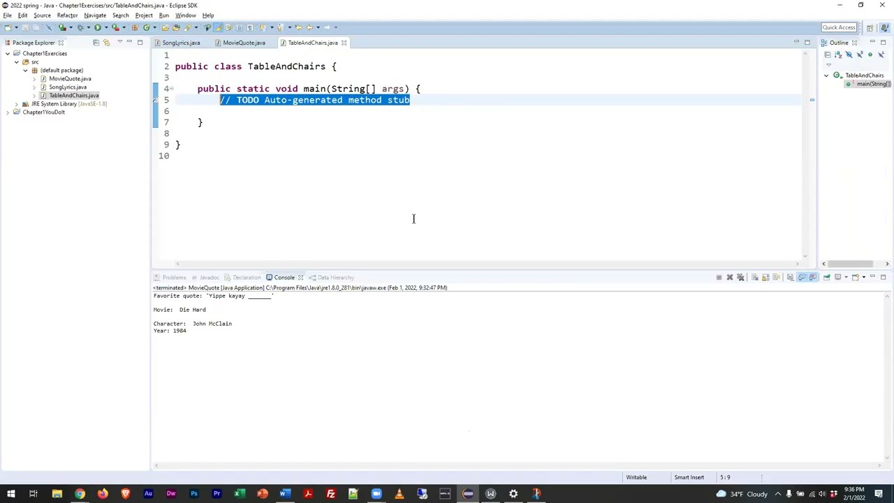 Java Programming 1 - Completing Chapter 1 Exercises - Spring 2022