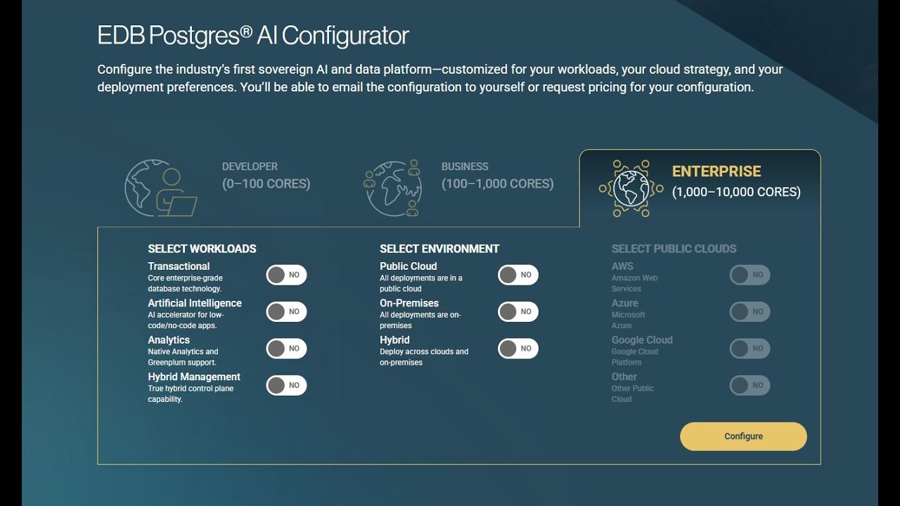EDB Postgres® AI Configurator - Database Platform Calculator for Architecture and Cost