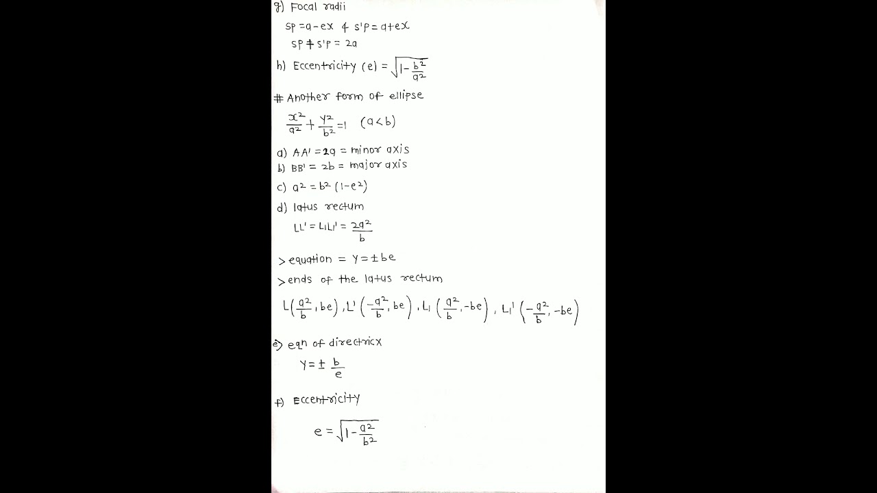 Ellipse class 11 formula notes..