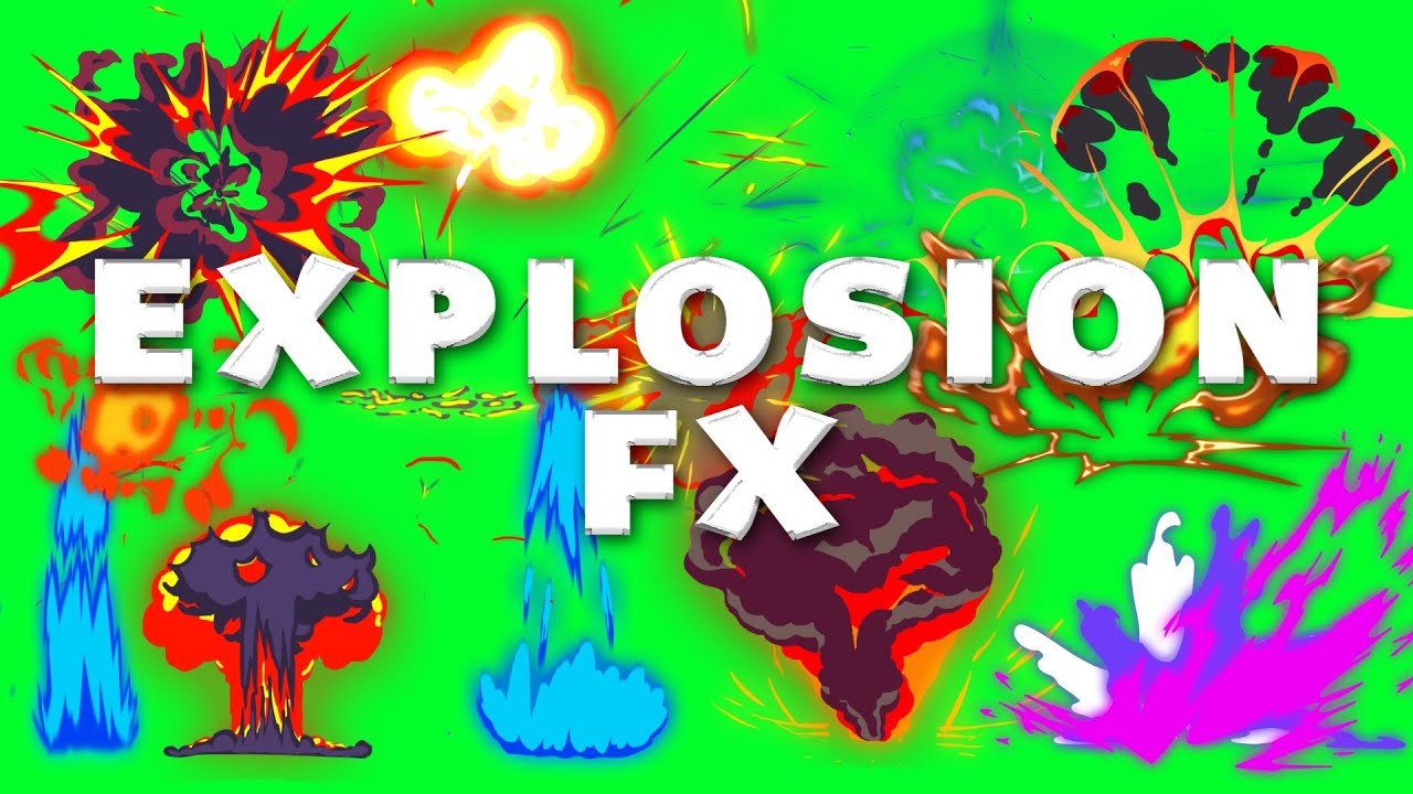 Explosion VFX Elements Pack - 13 Different explosions with a green background