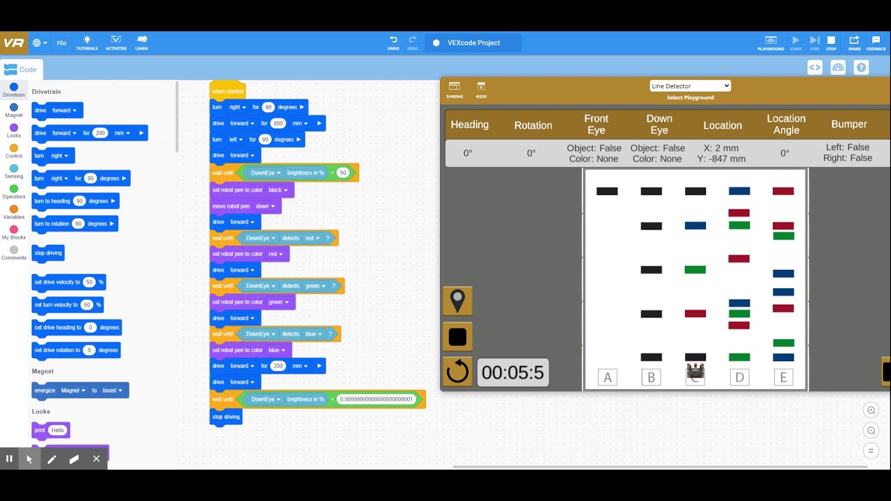 VEXcode VR Line Detector Project