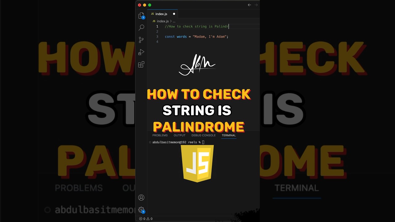Check String is Palindrome - JavaScript Interview Questions - #javascript #javascripttutorial