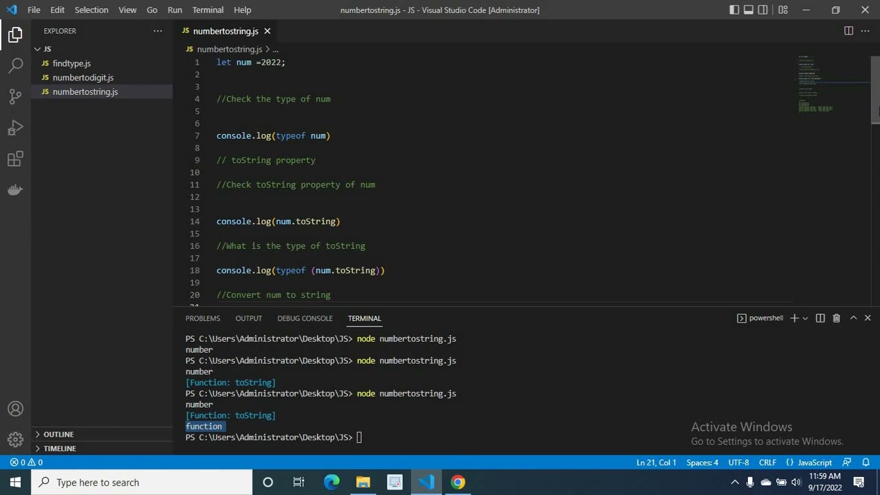How to Convert number to string in Javascript using  toString Method in Javascript toString()