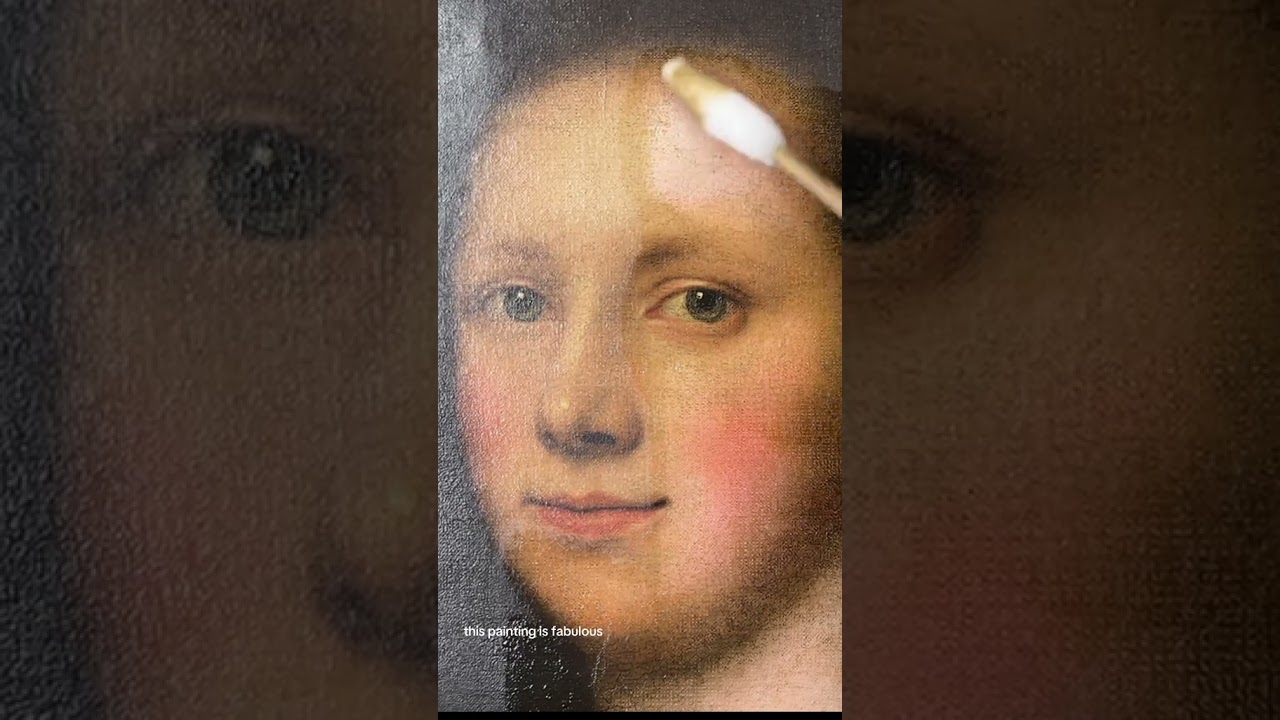 Cleaning 280 year old 18th Century portrait  #satisfying #art #artrestoration
