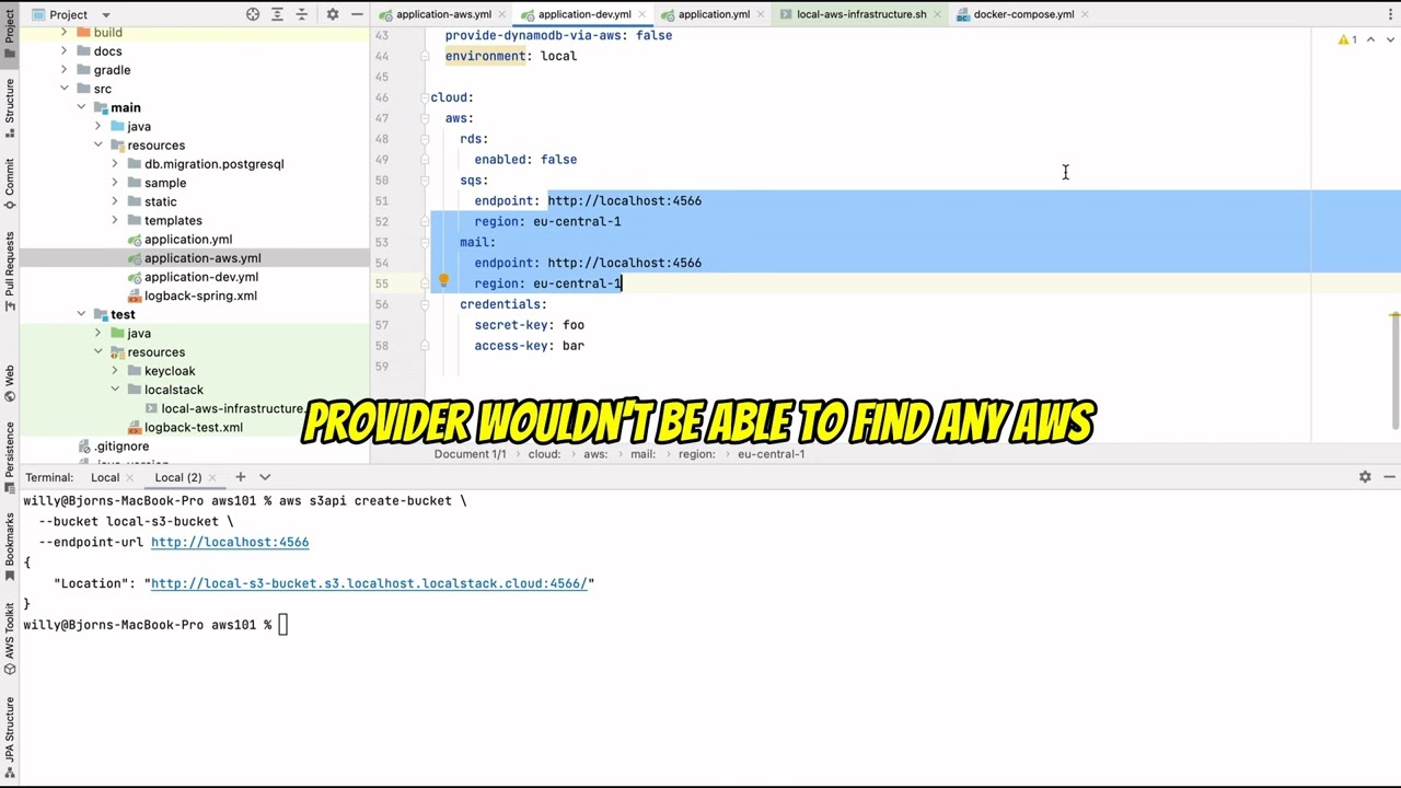 Configuring Java AWS SDK with Local Stack
