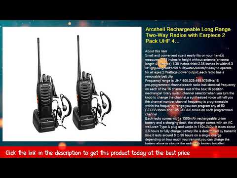 Arcshell Rechargeable Long Range Two-Way Radios with Earpiece 2 Pack UHF 400.025-469.975Mhz Walkie