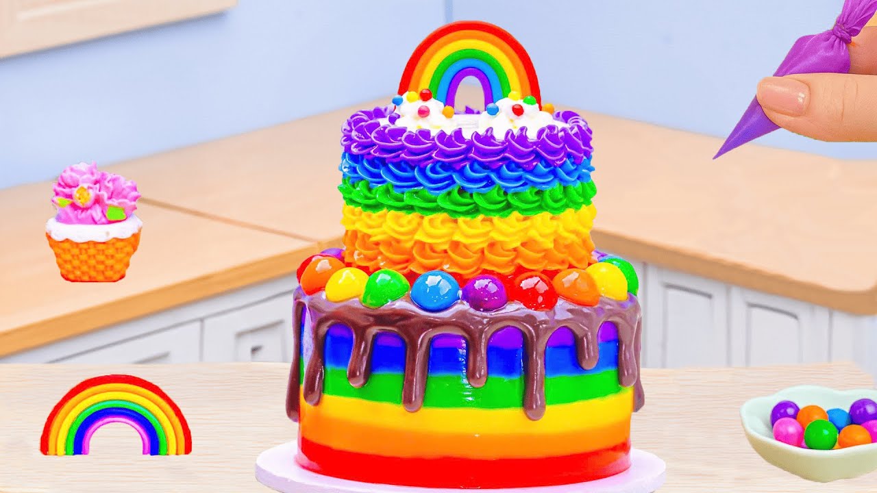 Mini Rainbow Cake Recipe With Chocolate🌈Delicious Rainbow Buttercream Cake💕Sweet Cakes