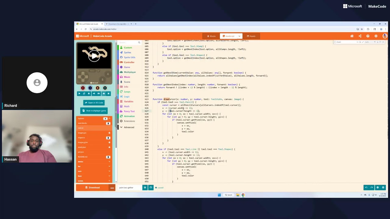 Working on a collaborative paint game in MakeCode Arcade!
