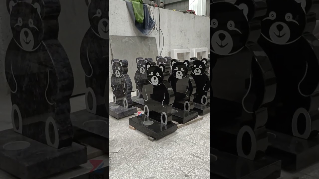 Teddy Bear Headstone with Painted Sandblasted Design