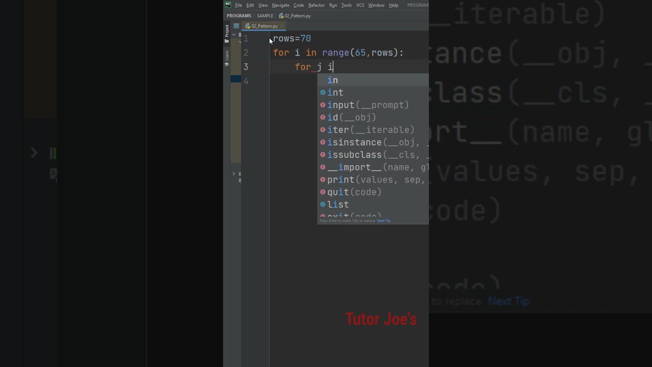 Alphabet Left Triangle Pattern in Python | Python Program | Tutor Joes
