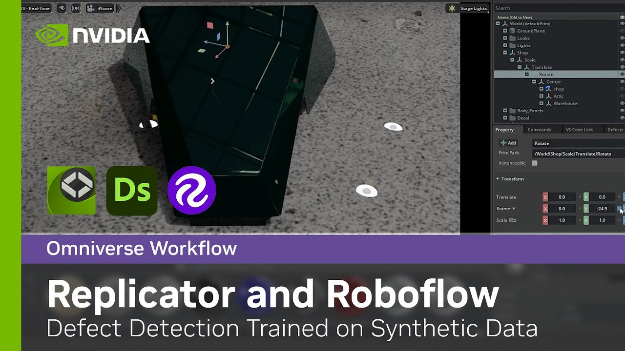 Defect Detection Model Trained on Synthetic Data w/ Omniverse Code, Adobe Substance 3D, and Roboflow