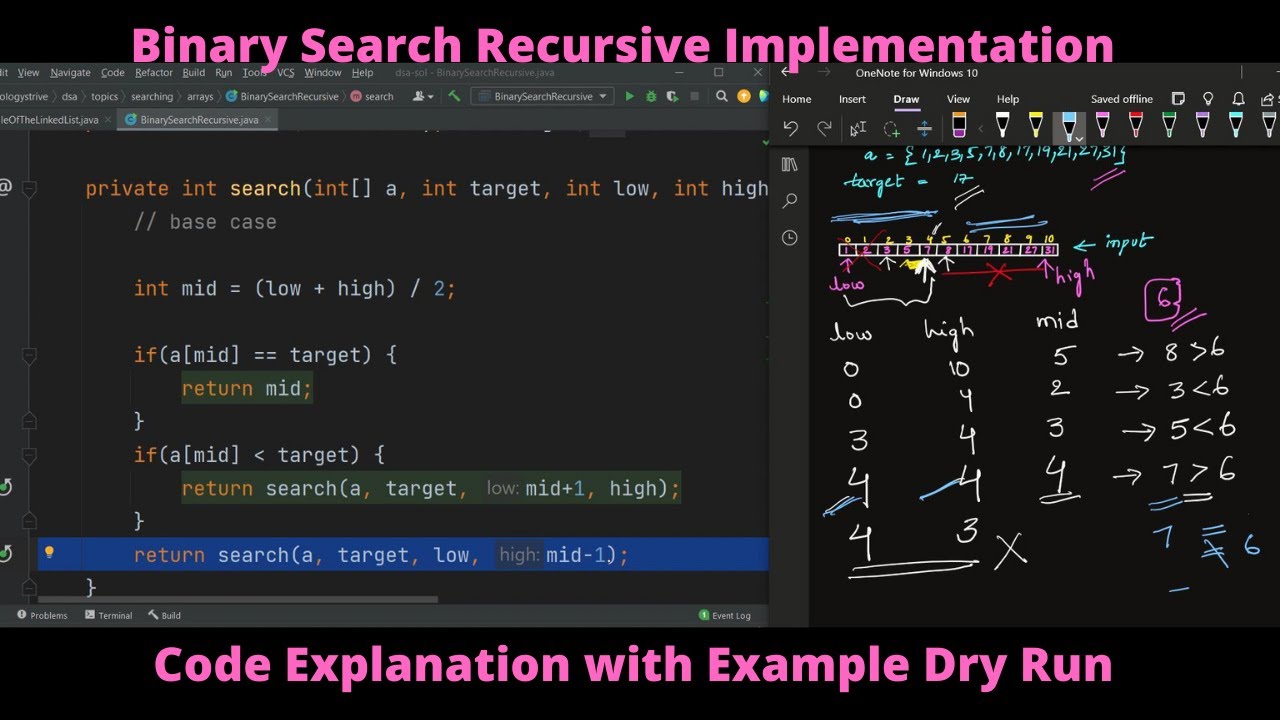 #6.4 Binary Search Algorithm Recursive Implementation in Java || Binary Search on Arrays