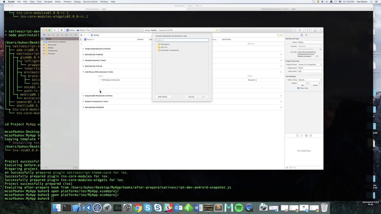 NativeScript: Debug the iOS Runtime in existing app with source code attached in Xcode