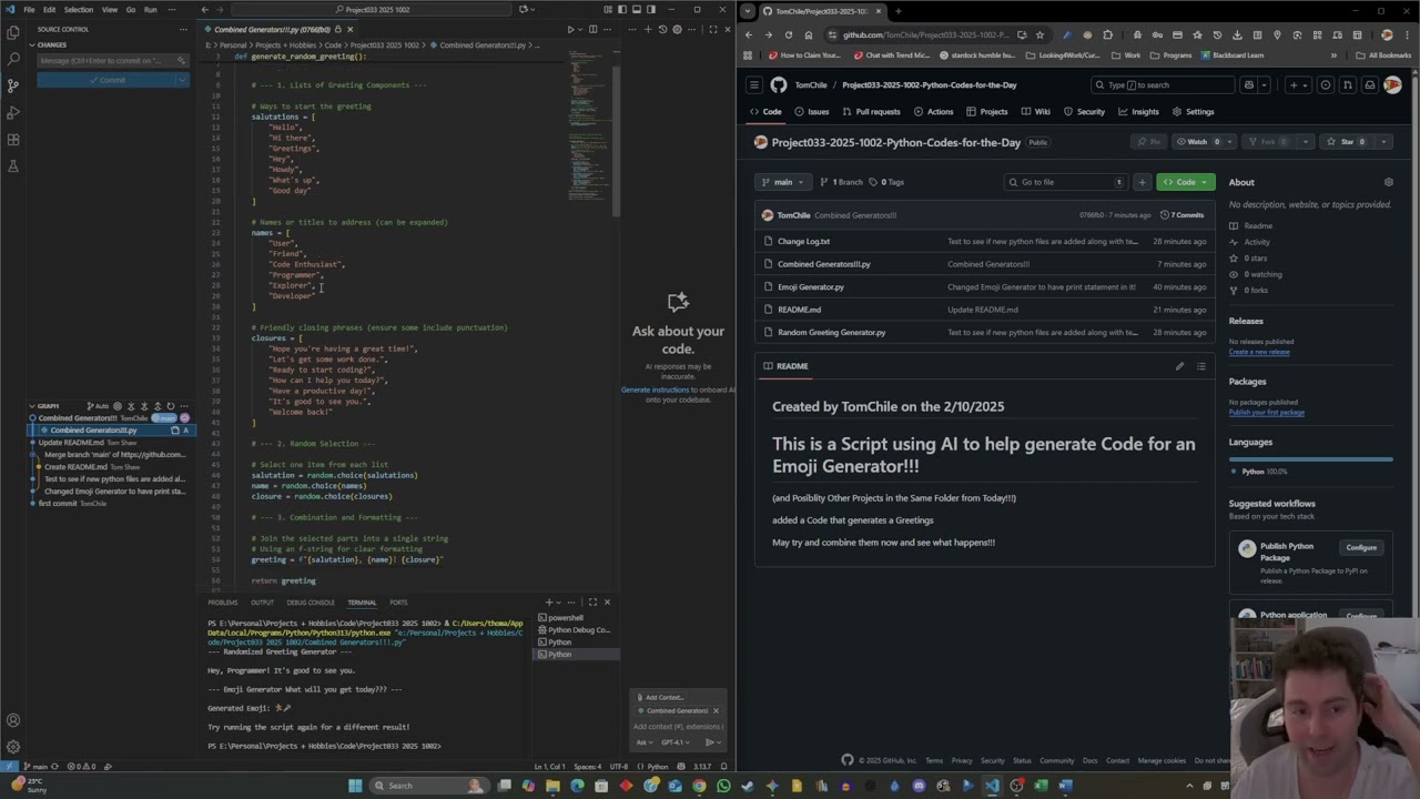 GitHub Adventures with TomChile!!! Random Generators in Python using Scripts!!!