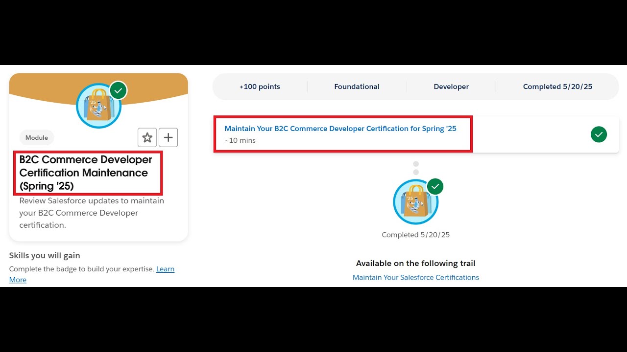 B2C Commerce Developer Certification Maintenance (Spring '25) | Salesforce Trailhead