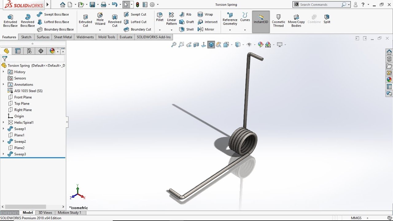 Design a Torsion Spring Use Solidworks