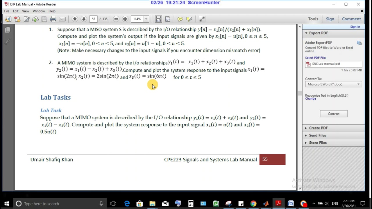 Signals and Systems (Lab # 4) - MATLAB