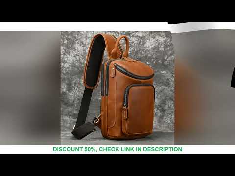 Luufan Men's Chest Bag Genuine Leather Shoulder Messenger Bag Male Sling Bags Travel Day Pack Tablet