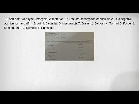 10. Somber: Synonym: Antonym: Connotation: Tell me the connotation of each word. Is is negative, pos