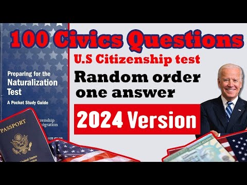 Random Order- 100 Civics Questions for U.S Citizenship Interview 2024- One Answer!!! N-400