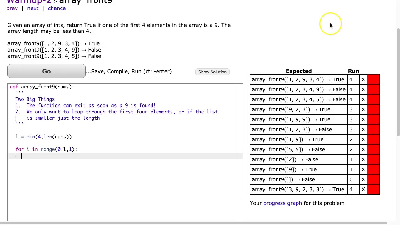 Codingbat - array_front9 (Python)