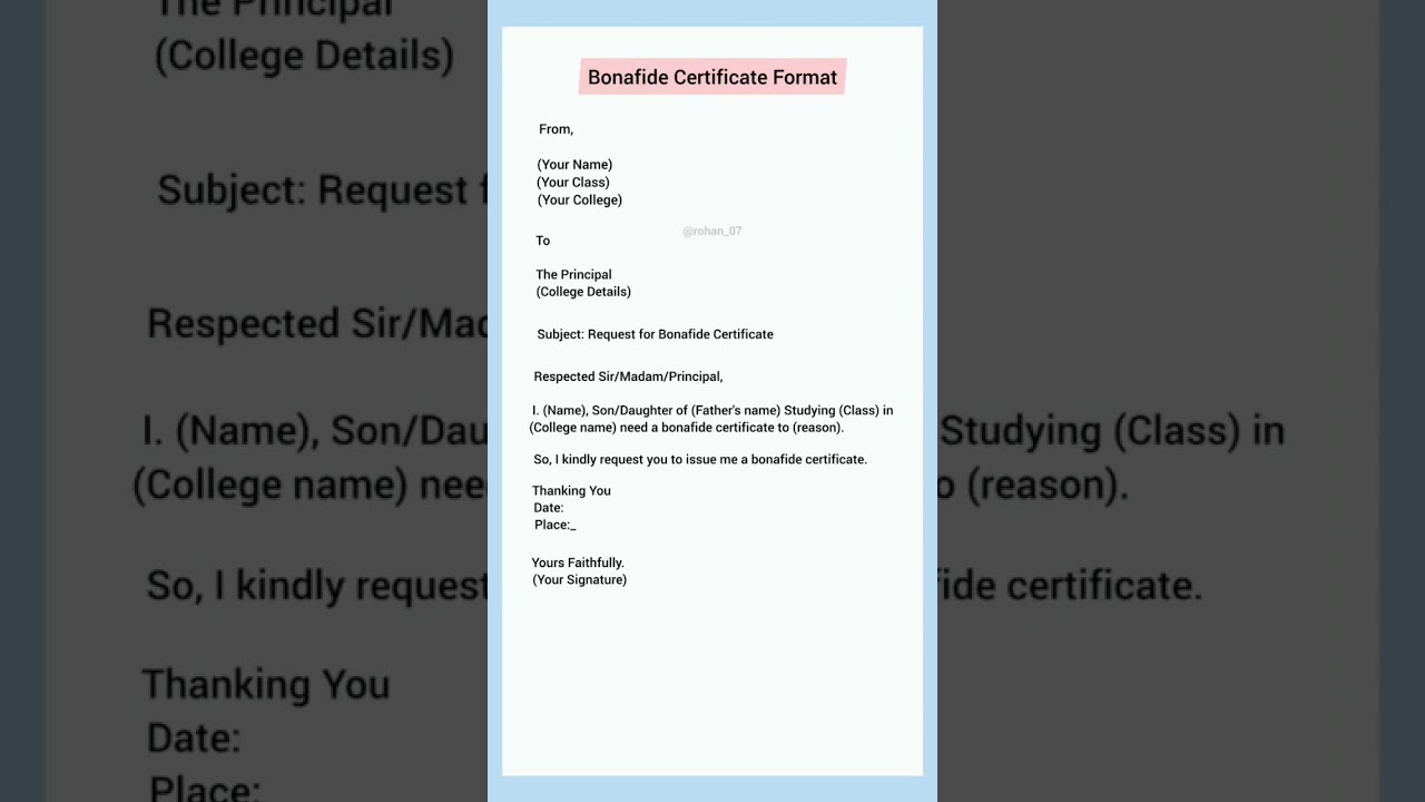 Bonafide Certificate Format | Bonafide | #bonafidecertificate #format  #certificate #documents