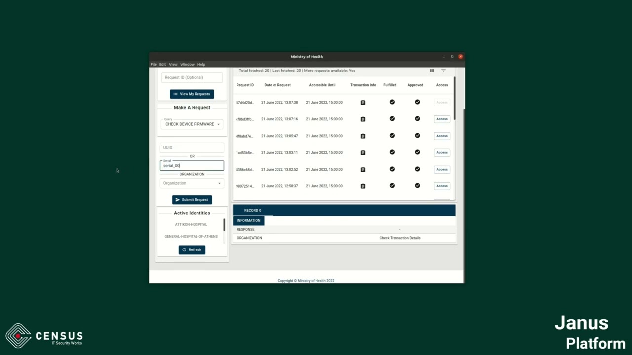 Demonstration of requests to the Janus platform