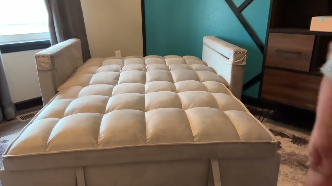 🛋️ 3-in-1 Convertible Sleeper Sofa Bed – Futon Loveseat w/ USB, Table & Storage, Beige