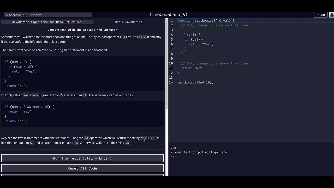 Comparisons with the Logical And Operator - Free Code Camp Help - Basic Javascript - Algorithms