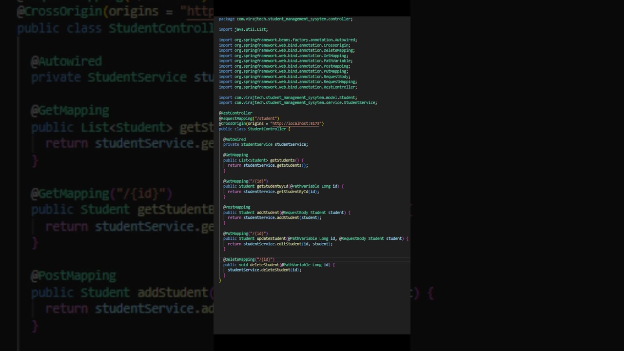 StudentController.java for react | StudentController class for Student Management System with code