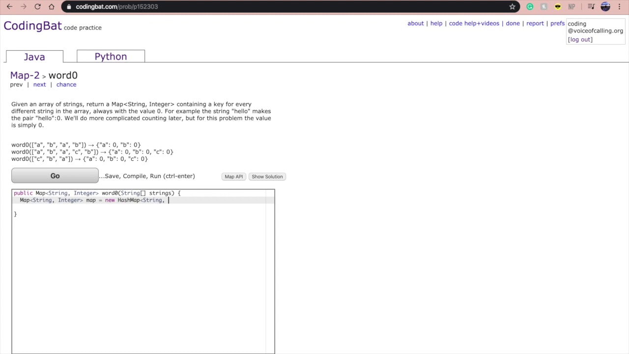 Map-2 (word0) Java Tutorial || Codingbat.com