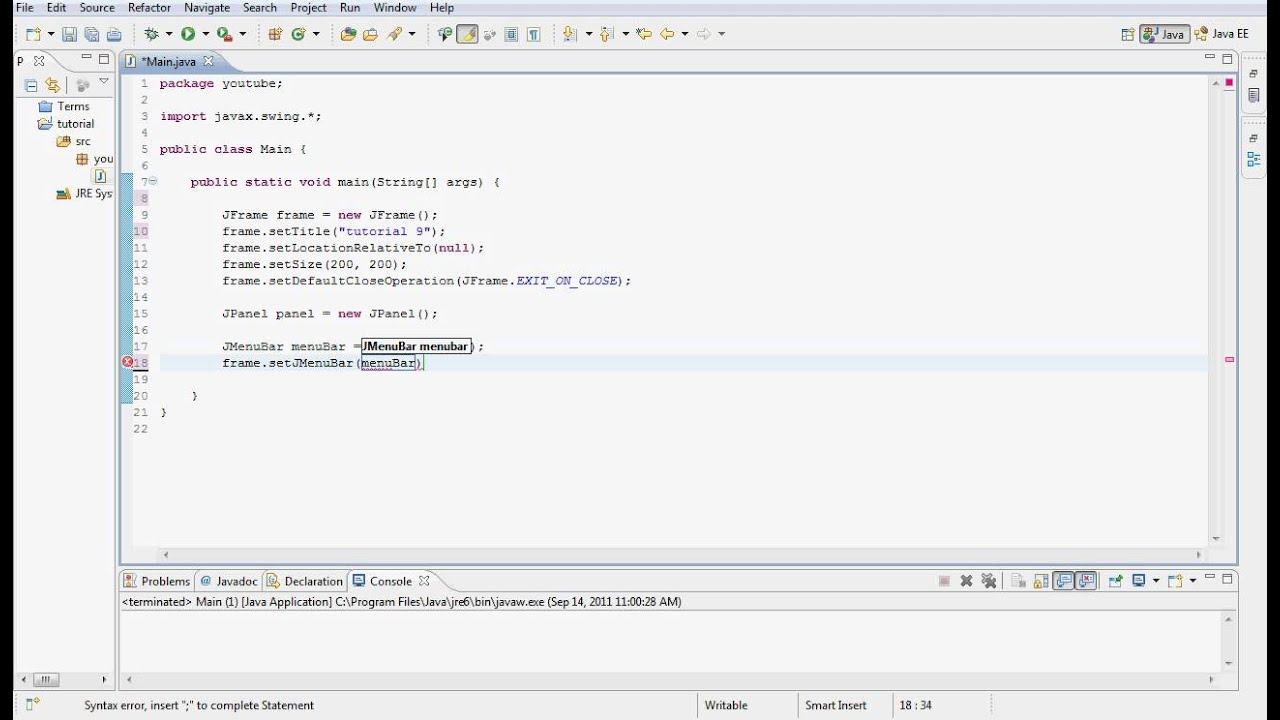 Java GUI Programming - Tutorial  9 (Menu Bars) HD