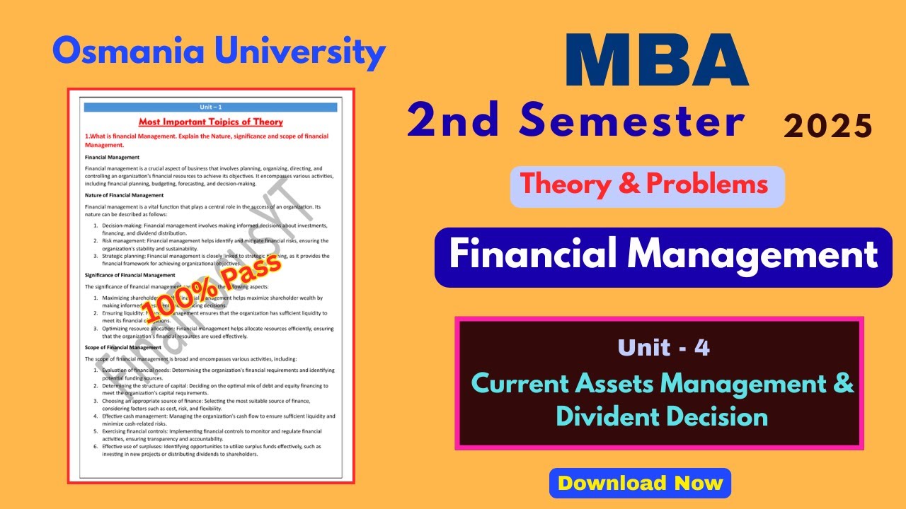 MBA 2nd Sem FM Unit 4 Current Assets Management & Dividend Decisions | #importantquestionspdf
