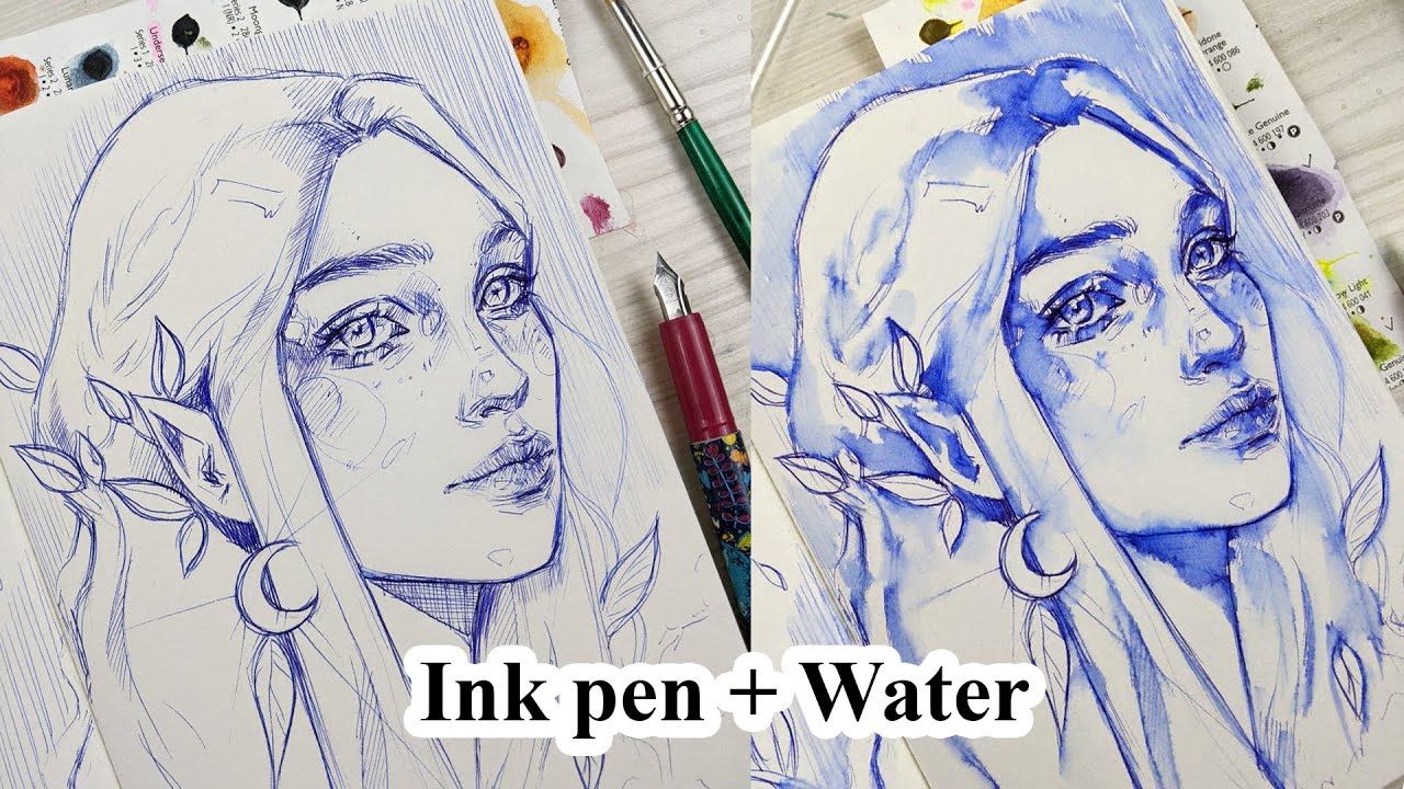 FOUNTAIN PEN + WATER | Portrait tutorial