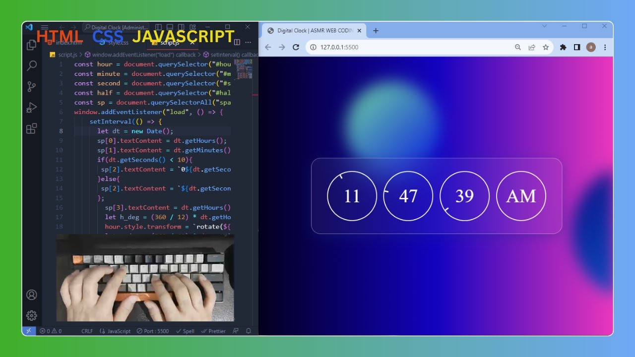 ASMR Programming - Digital Clock in Javascript with glassmorph UI