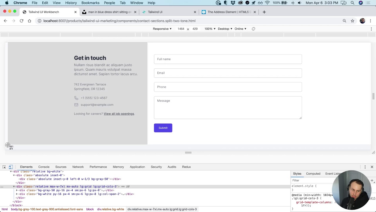 Building another contact section for Tailwind UI