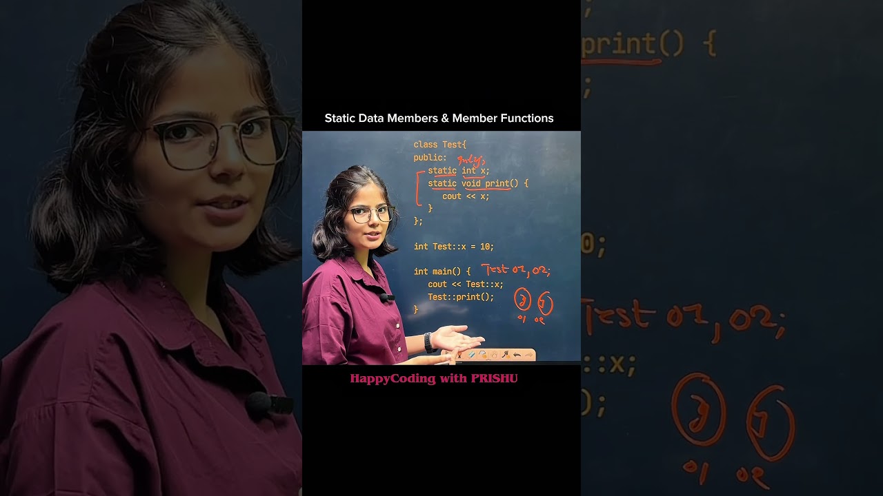 Static data members and member function in c++ #cpp #staticmember #oops #prishu #happycoding
