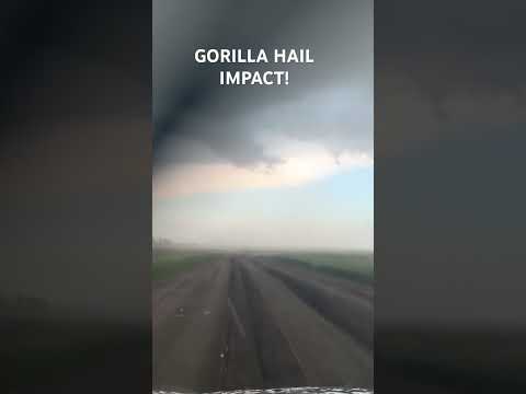 Wait for it! GORILLA HAIL impact shatters windshield in Wyoming