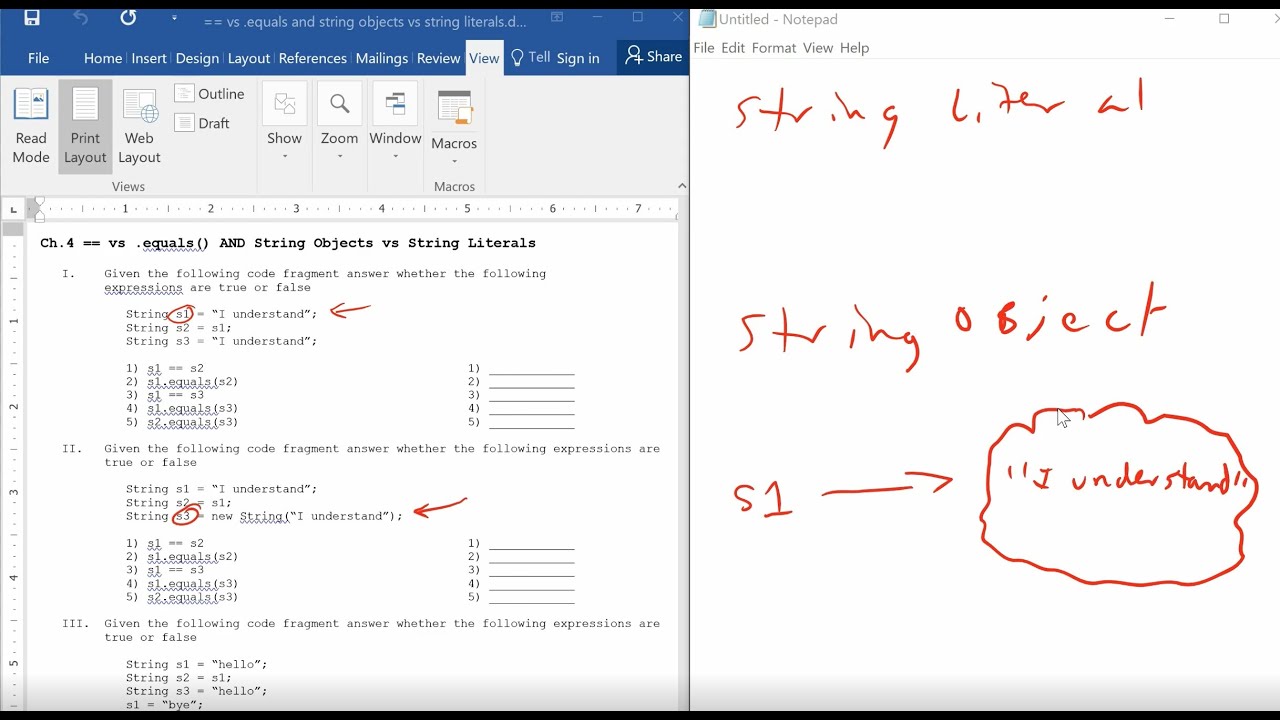 JAVA - Lesson #34 - == vs  equals and string literals vs string objects