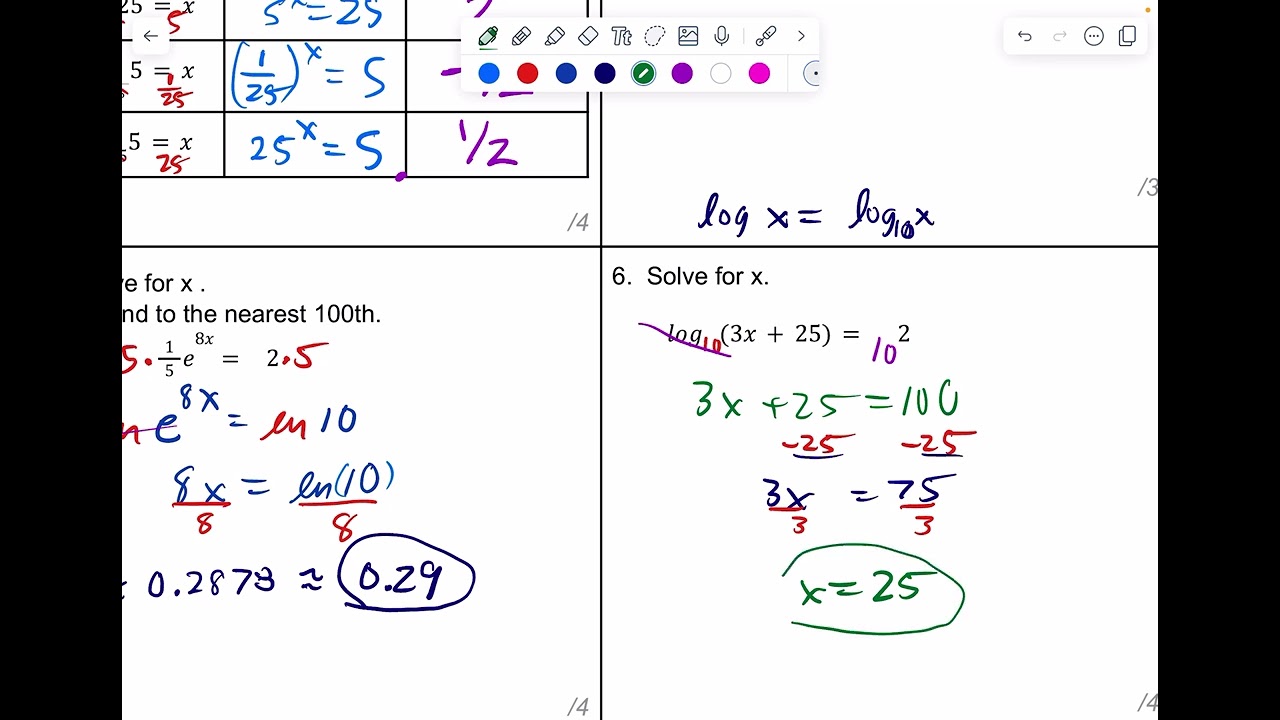 Alg 2 ch 6 Practice Test Video Solutions
