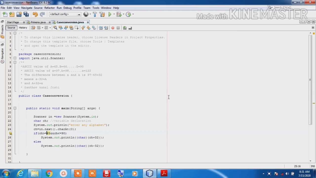 Program of conversion from uppercase to lowercase or vice-versa