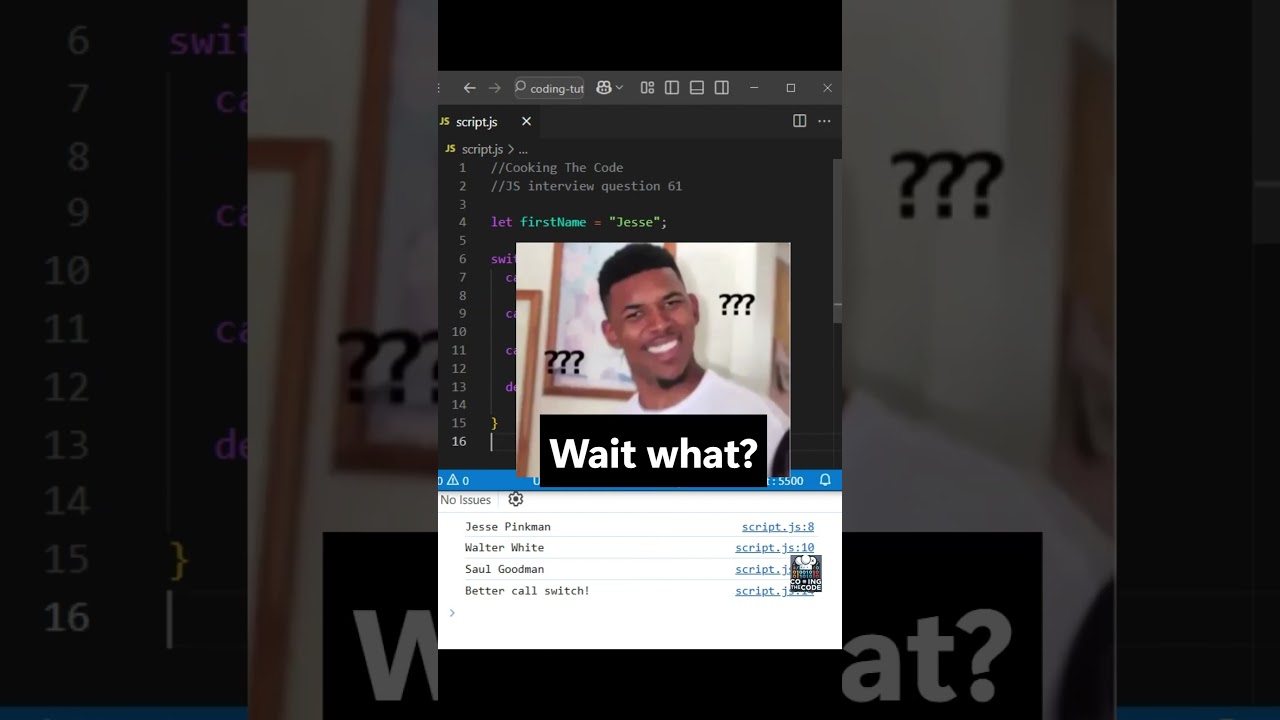 JS interview Q61:Taking a break is important☕. #break #switch #frontendinterview #coding #devshorts